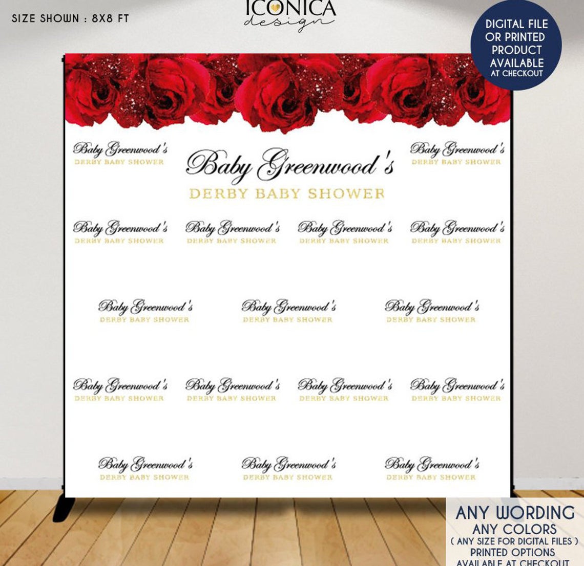 Baby Shower Invitation Red Roses Burgundy Flower Baby Shower
