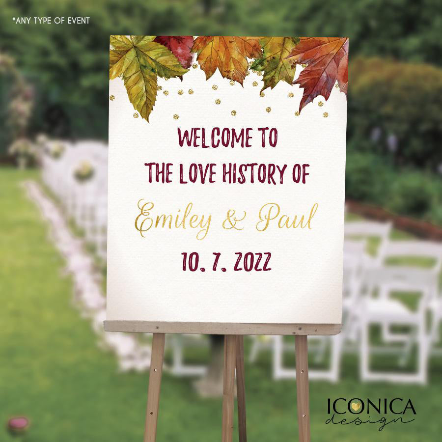FALL party wedding Welcome Sign, fall Leaves WELCOME Poster, Wedding P ...