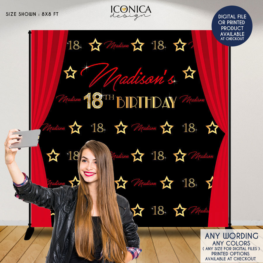 Hollywood Party Backdrop,Personalized Movie Star backdrop, Sweet Sixte ...