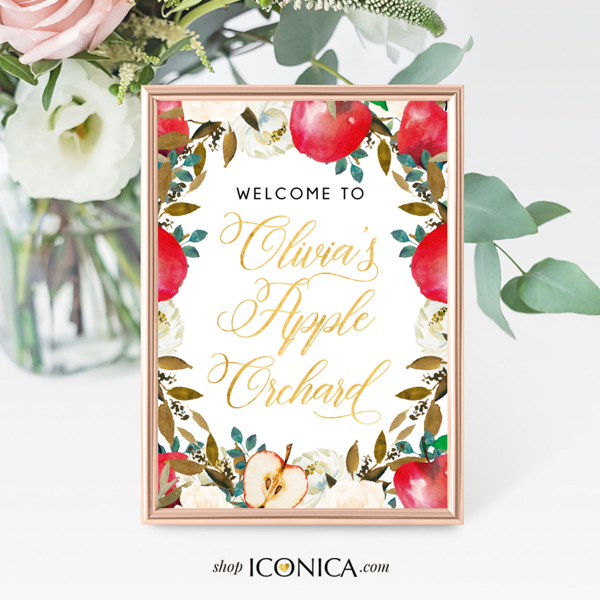 Apple party Welcome Sign Personalized Apple of my eye Sign Floral Prin ...